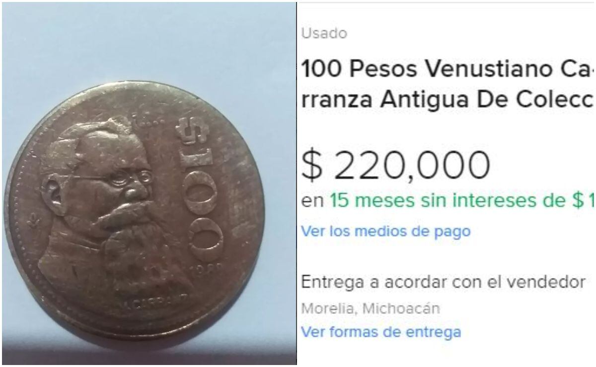 ¿Cuál es la moneda de 100 pesos de Venustiano Carranza que se vende en $220,000 pesos? - ViveUSA