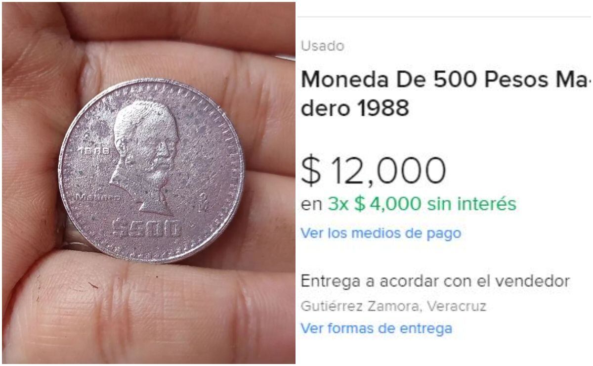 Esta moneda antigua de $500 pesos de Francisco I. Madero de 1988 vale ...